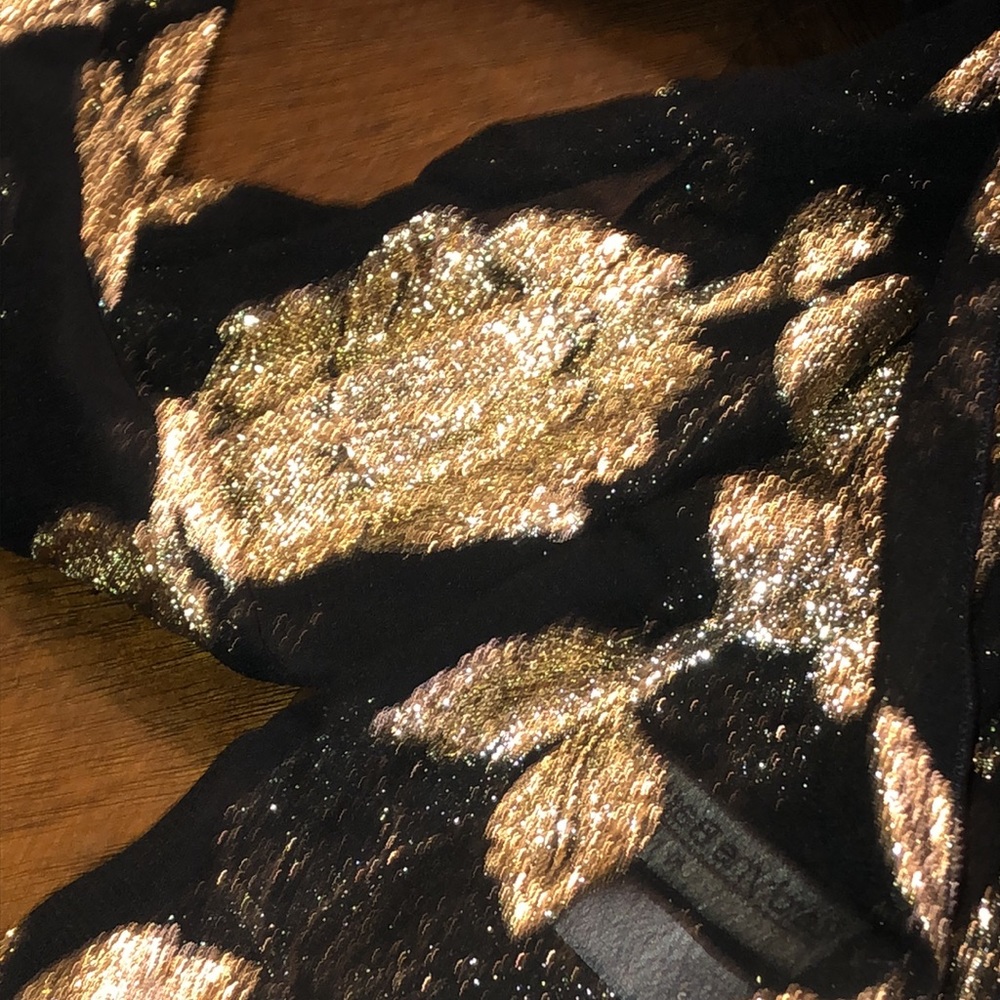 Carolyne Barton Night Vintage Sheer Black & Gold Scarf - Gem